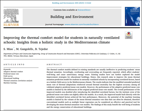 The IAQ4EDU project has developed the thermal comfort model for primary ...